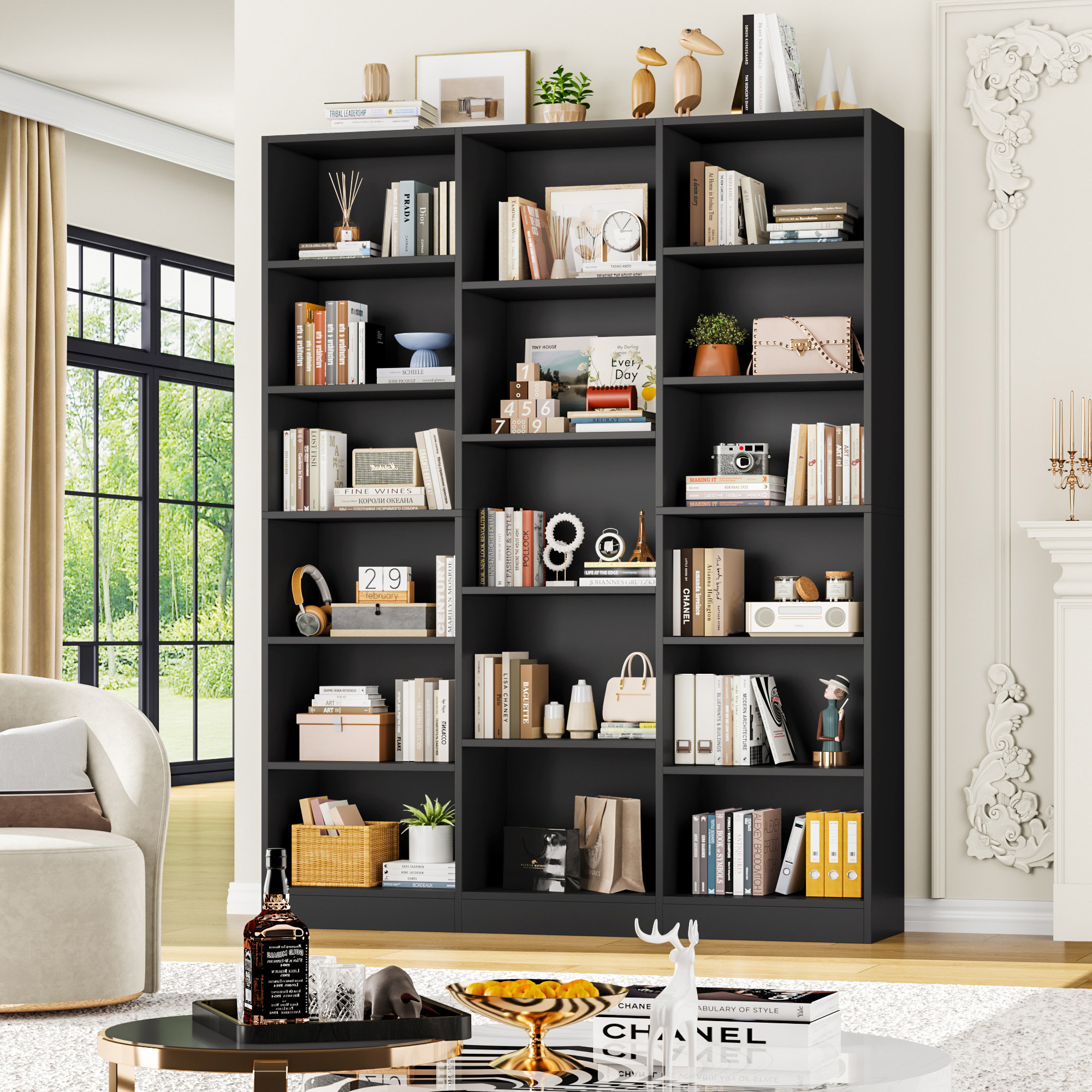 Ebern Designs Wakil 74"H X 59"W 6-Tier Large Wood Storage Bookcase & Reviews | Wayfair